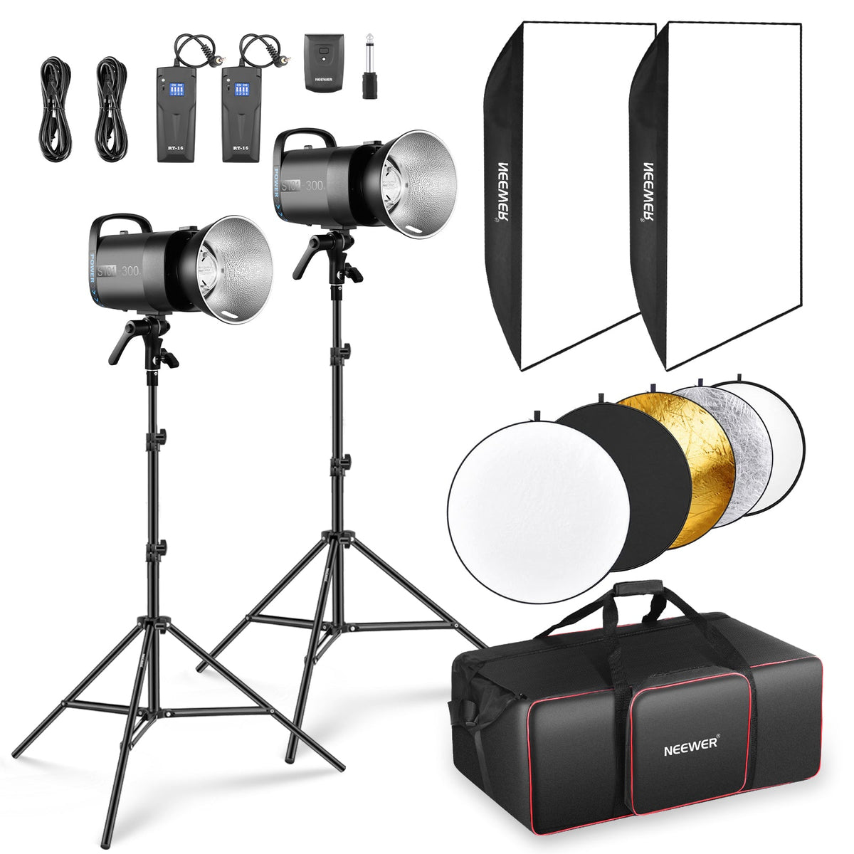 NEEWER 2 Pack S101-300W 600Ws Studio Monolight Flash Light Kit - NEEWER ...